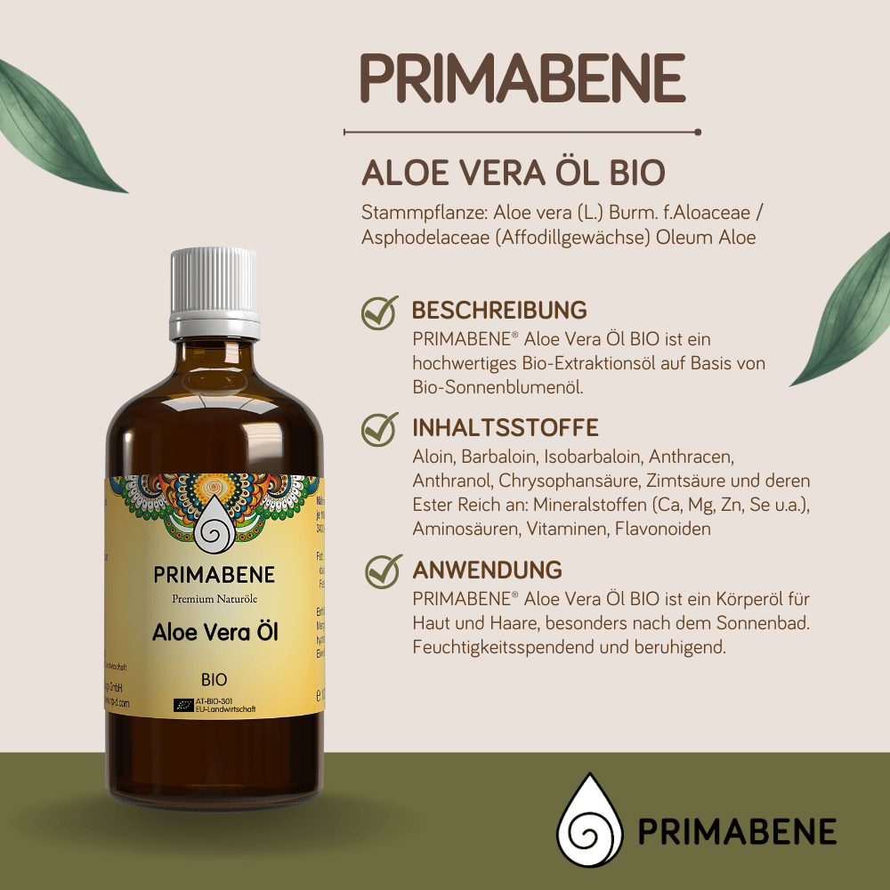 Bene Naturalproducts | PRIMABENE® Aloe Vera Öl BIO | Pflege für Haut & Haare